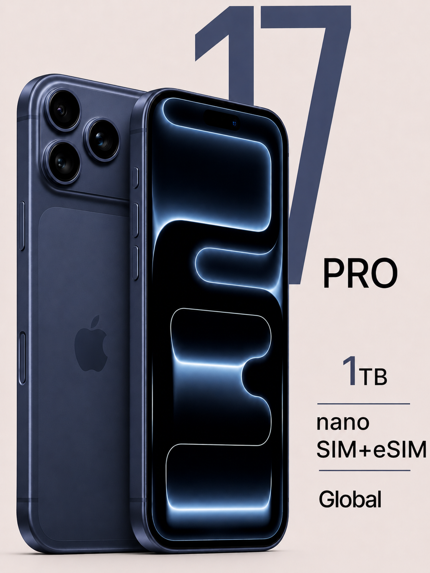 Смартфон Apple iPhone 17 Pro, 1Tb, nano SIM+eSIM, Deep Blue (Синий), без RuStore
