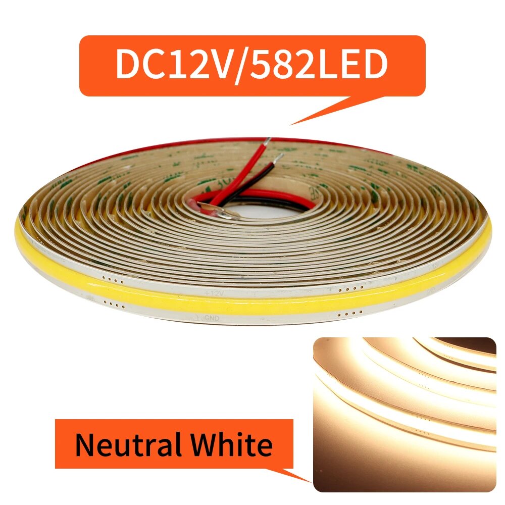 Светодиодная лента TNALANT COB 12В/24В 8мм 528LED/м 12V nature white, 5м
