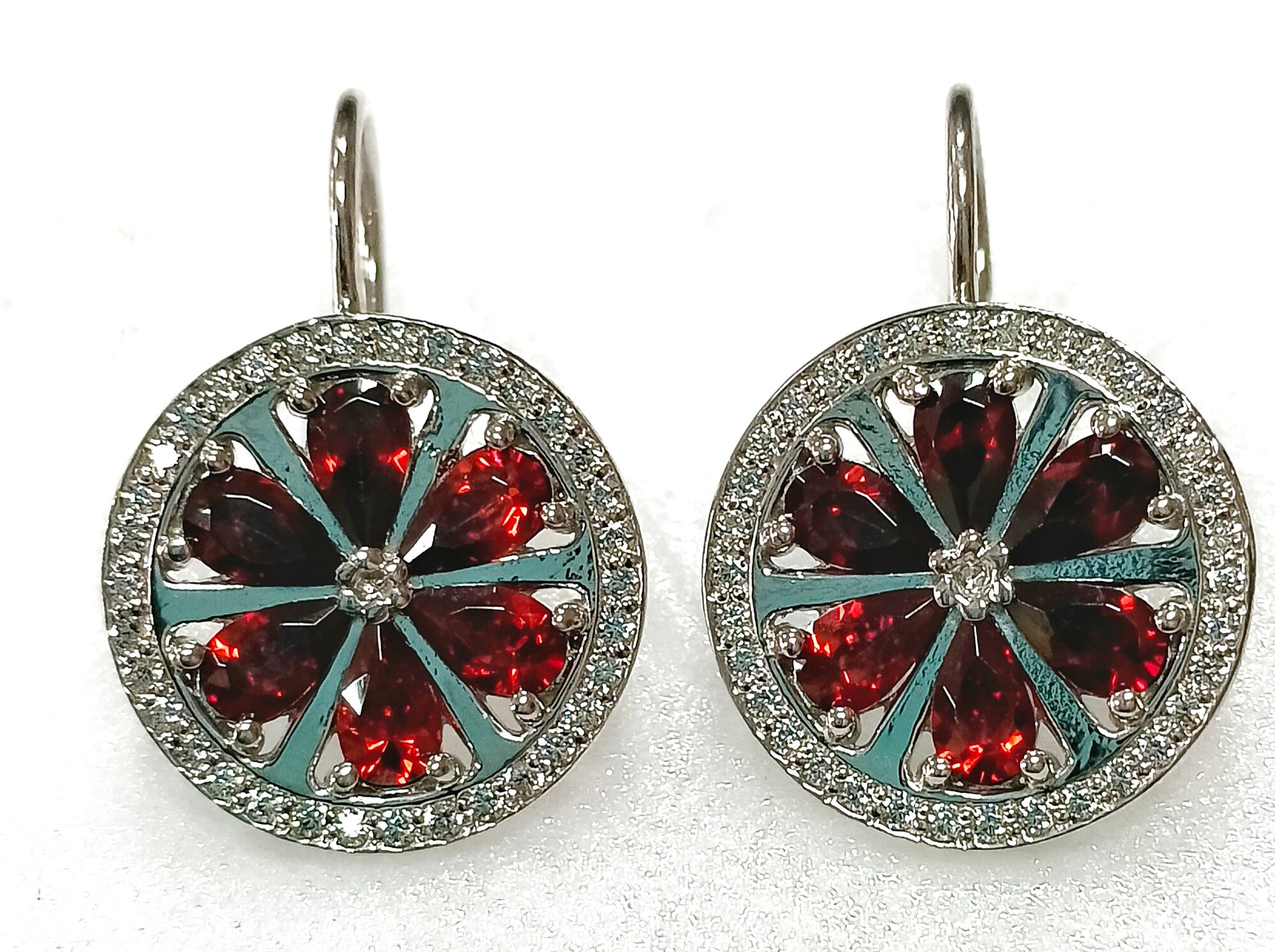 Серьги, серебро, 925 проба, родирование, фианит, гранат