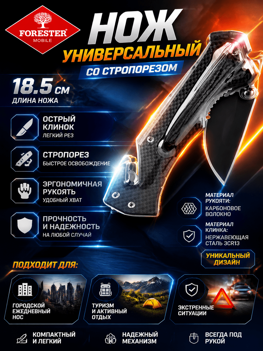 Нож FORESTER Mobile длина 18,5см со стропорезом Арт. OEC-8 (Китай)