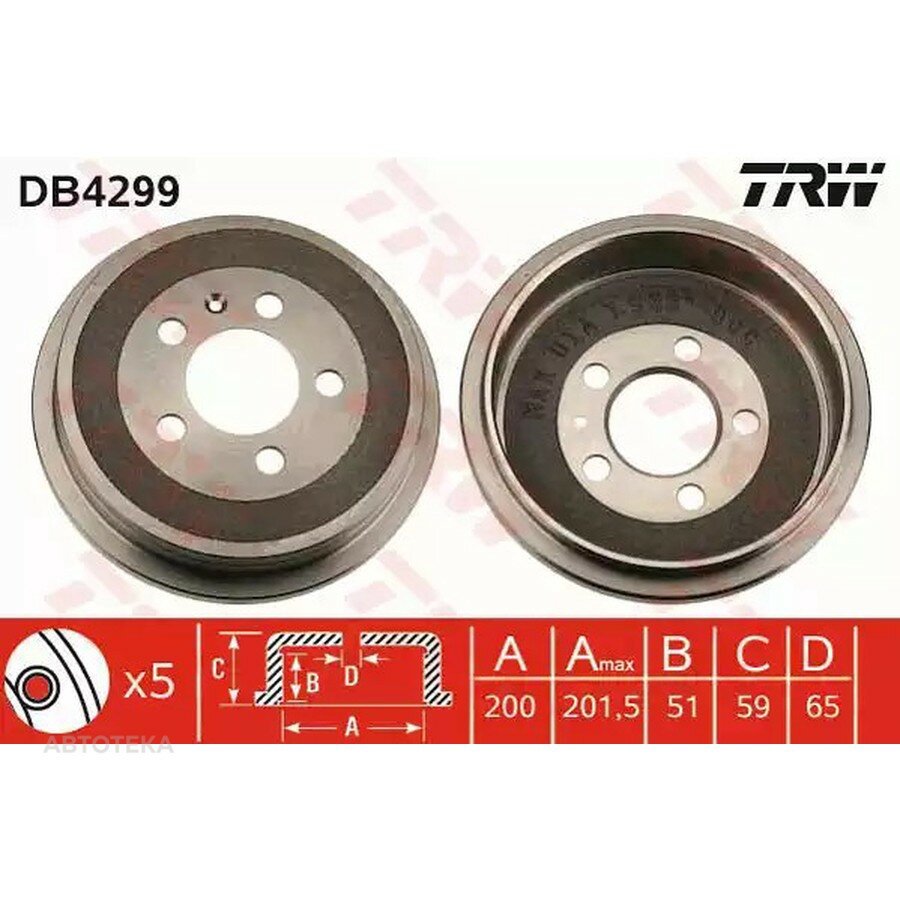Торм. барабан зад TRW DB4299 AUDI A2 2000 - 2005