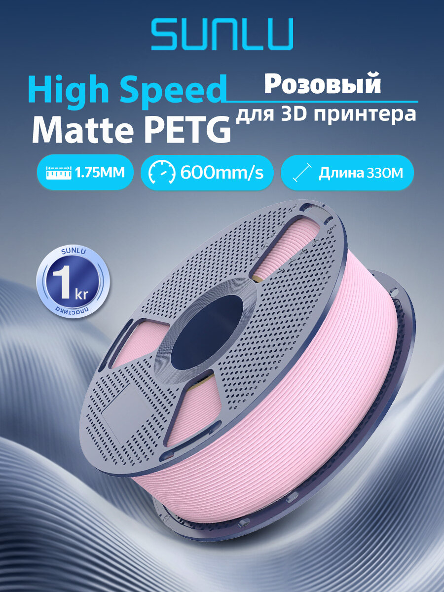 Sunlu High-Speed Matte PETG филамент, быстрая печать, Розовый, 1кг, 1,75 мм, разборная катушка, пластик для 3d принтера