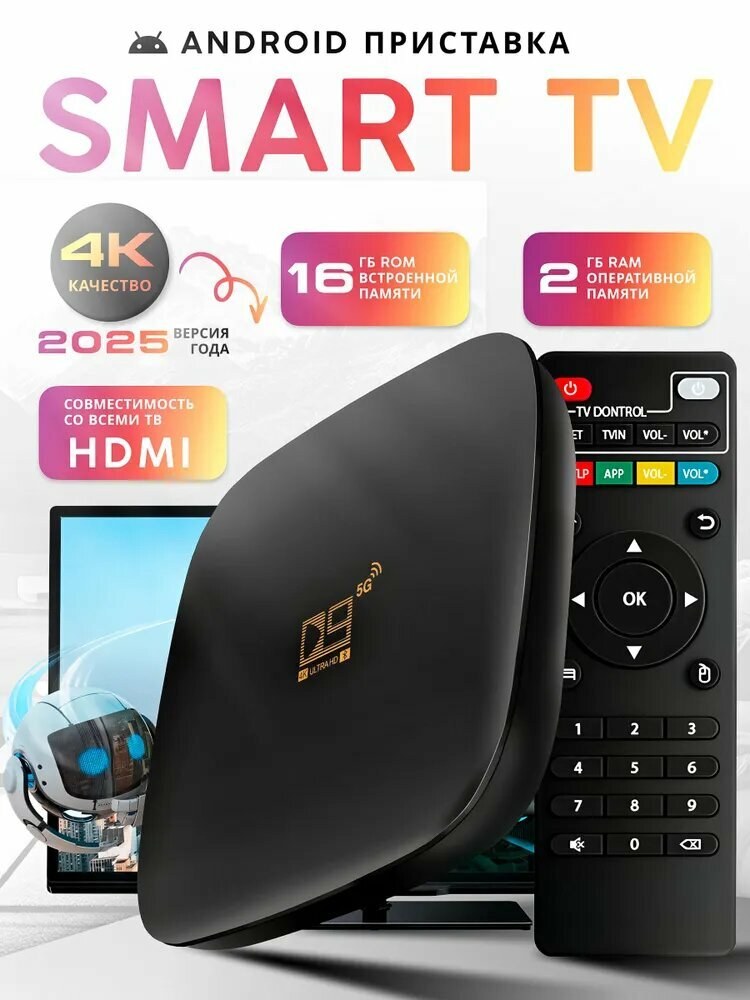 Смарт тв андроид приставка для телевизора D9 4К Smart TV Android. Товар уцененный