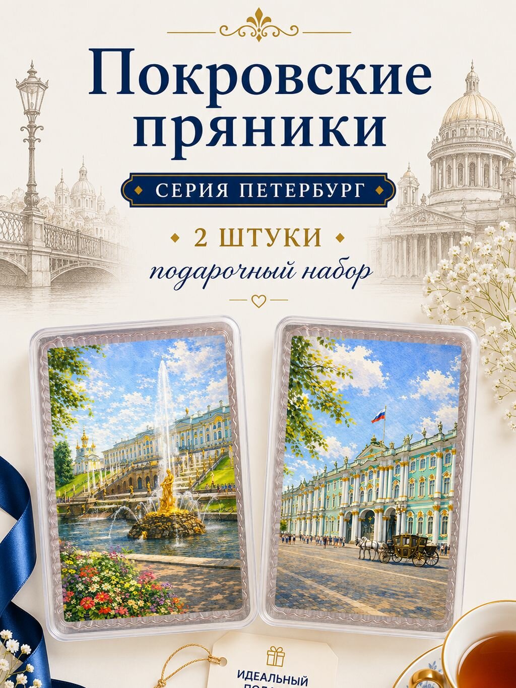 Подарочный набор покровских пряников 2 шт по 140 гр "Петергоф" и "Эрмитаж"