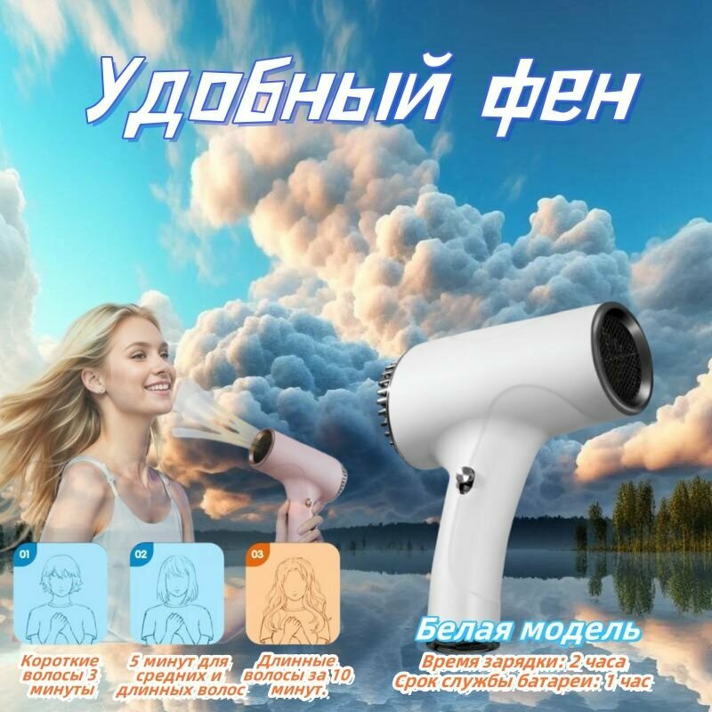 Беспроводной перезаряжаемый фен Портативный фен с горячим и холодным ветром для путешествий на открытом