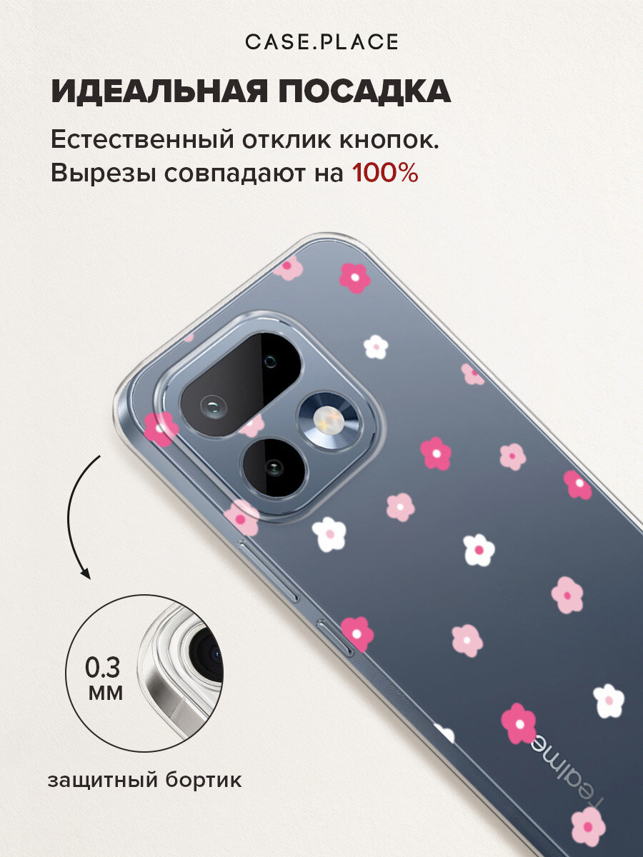 Чехол на Realme 16 Pro / Реалме 16 Про с принтом Весенние цветочки рисунок, прозрачный — фото 1
