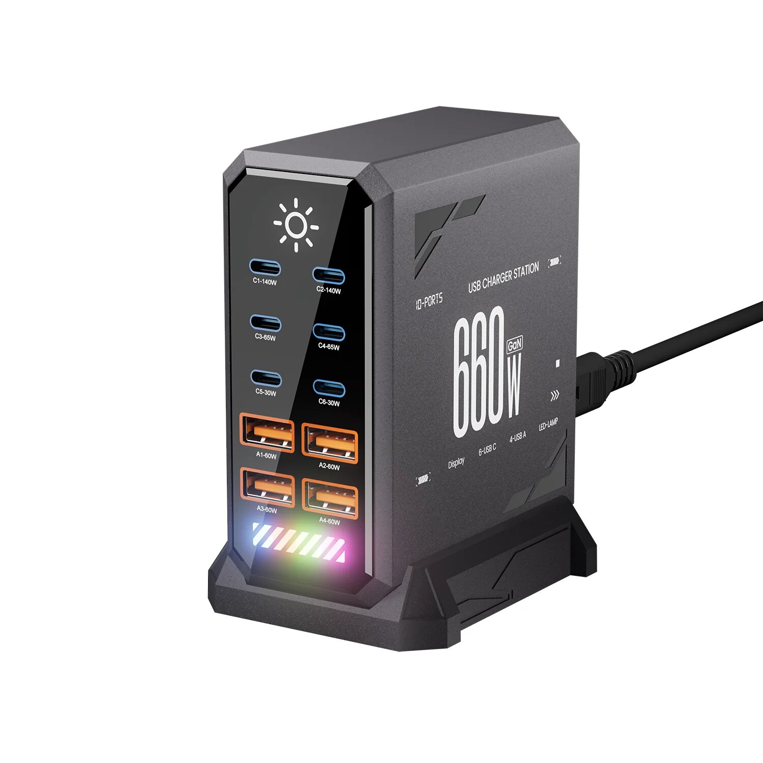 Зарядное Устройство GaN USB-C 660 Вт С 10 Портами Для Быстрой Зарядки Type-C Purple Gary, US Plug