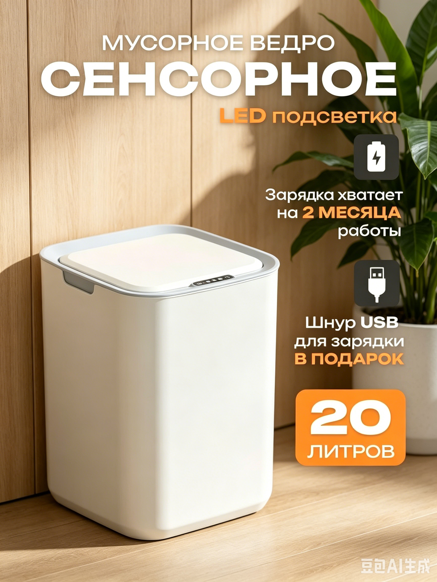 Мусорное ведро, 20 л, 1 шт
