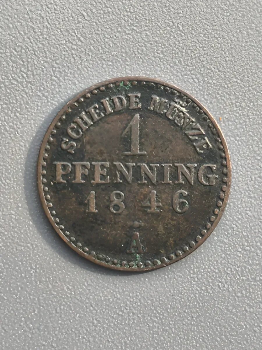 Монета 1 пфенниг 1846 г. Германия, Пруссия