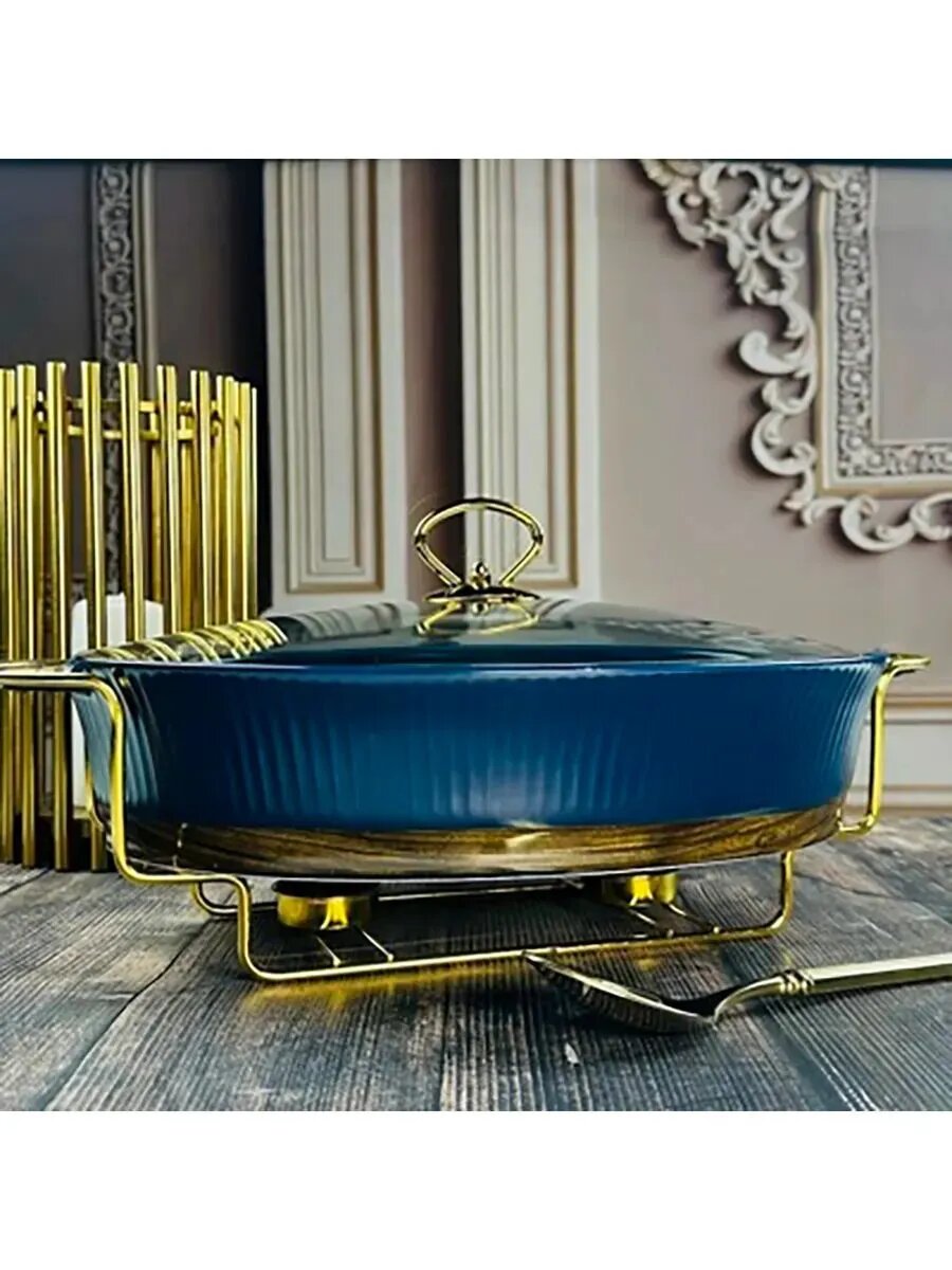Овальный сервиро��очный мармит 38см(2,6л) с крышкой WOOD на