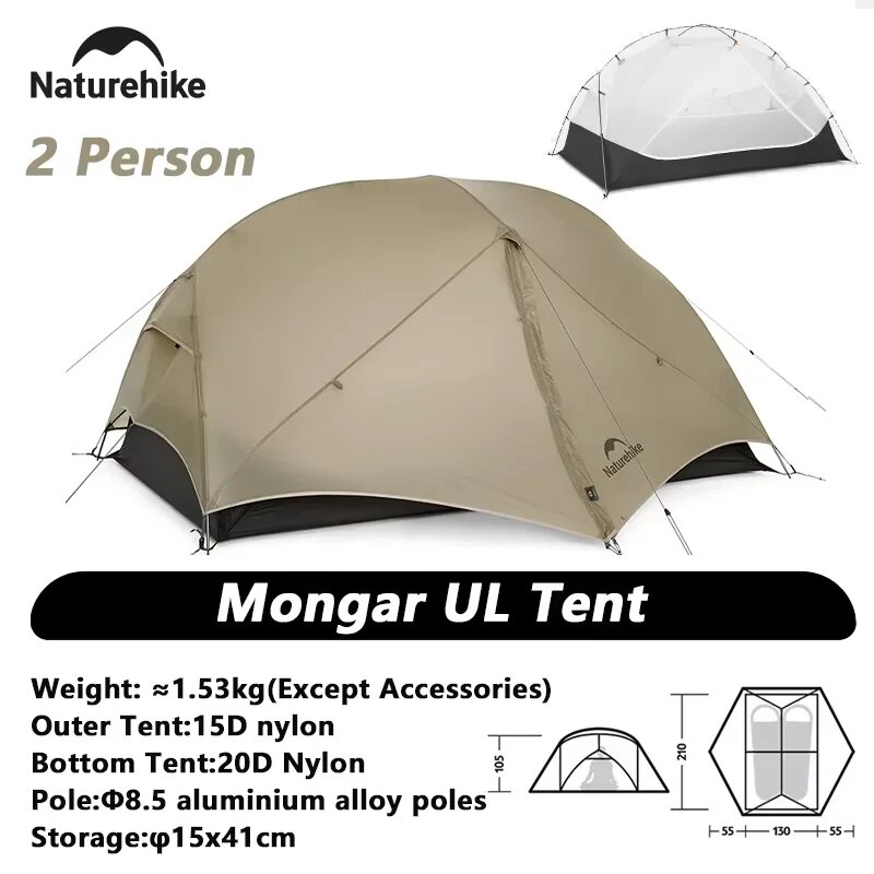 Naturehike Mongar 2 Палатка из 210T полиэстера для кемпинга и походов ультralегкая водонепроницаемая двухместная рюкзакная палатка для 3 сезонов для отдыха на открытом воздухе
