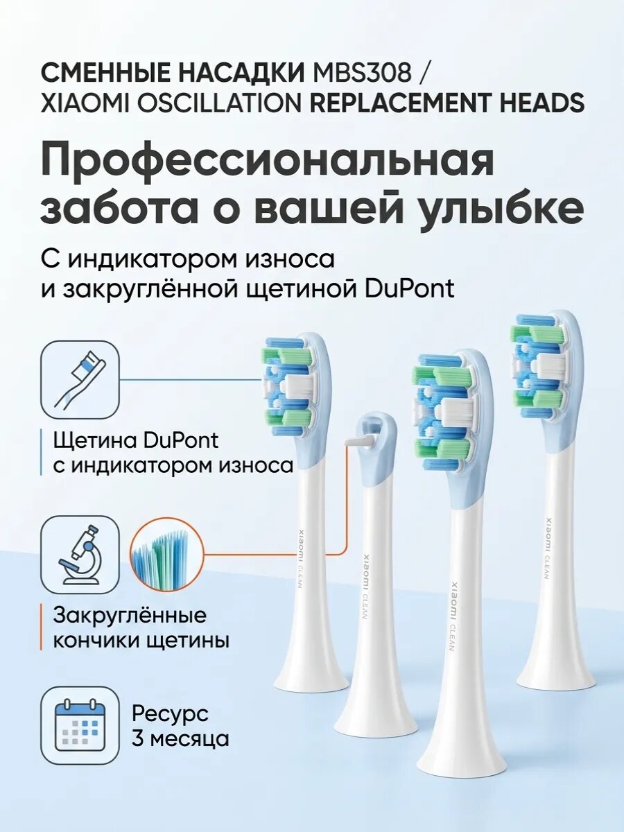Сменные насадки для зубной щетки Xiaomi Oscillation Electric Toothbrush Replacement Heads (Clean) BHR9817TY