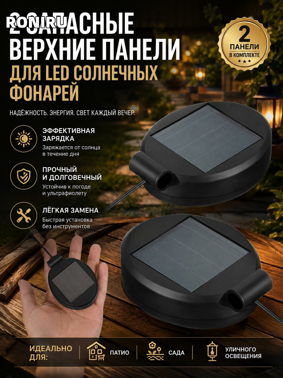 2 запасные верхние панели для LED солнечных фонарей — крышки садовых фонарей для патио, сада и уличного освещения