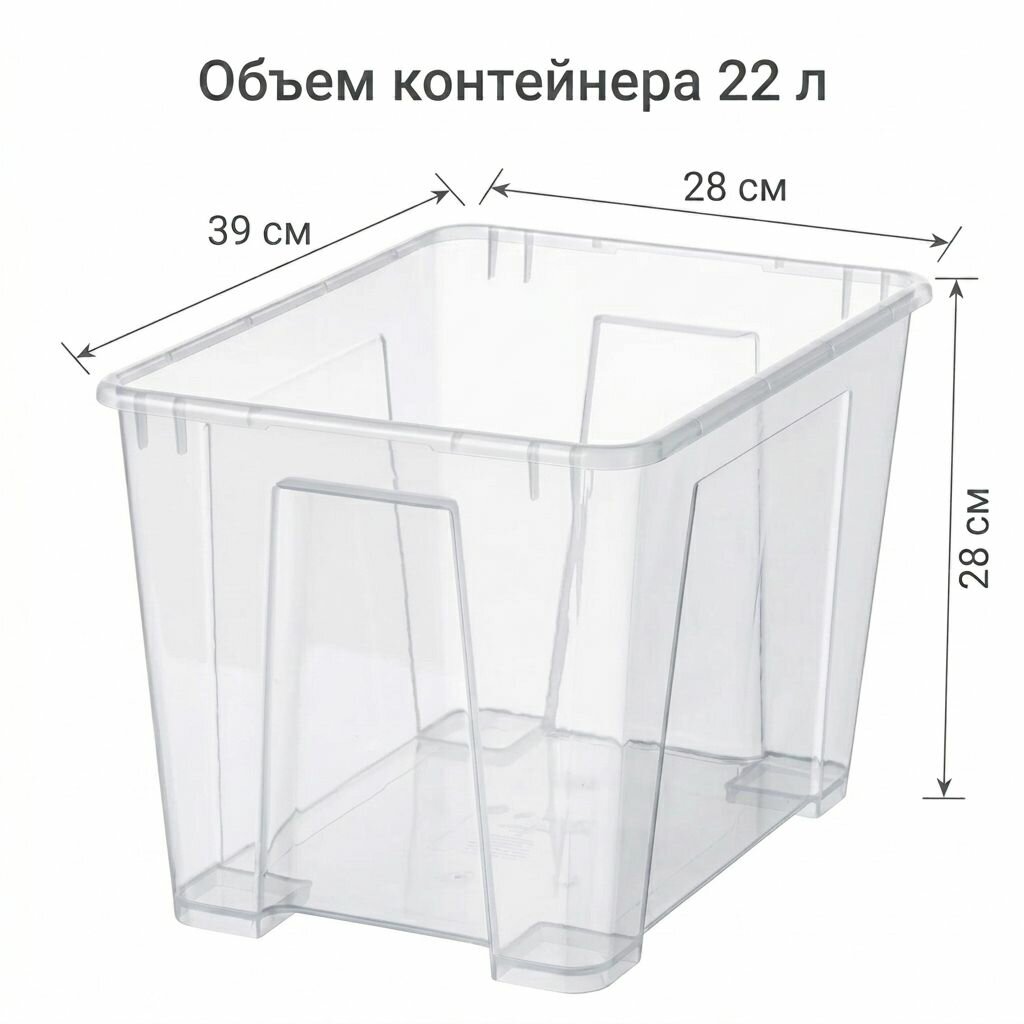 Контейнер 22 л пластиковый прозрачный 39х28х28 см пластиковый контейнер контейнер для хранения прозрачный контейнер