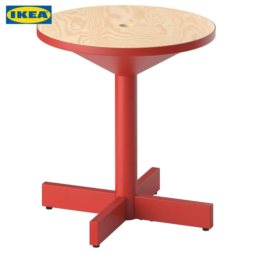 IKEA Приставной столик, Красный, 40х43х43 см, Сосна, Фанера