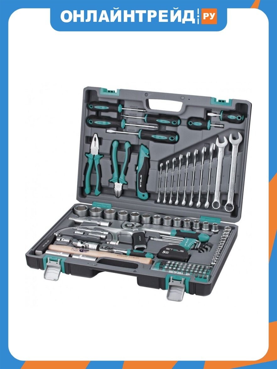 Набор инструментов Stels Equipment STELS 14111, 1/2", 1/4", CrV, пластиковый кейс 98 предметов