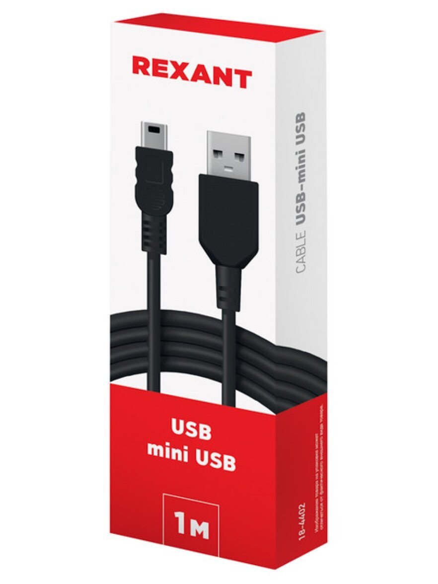 Кабель Rexant USB-A - miniUSB 1 А, 1 метр — фото 1