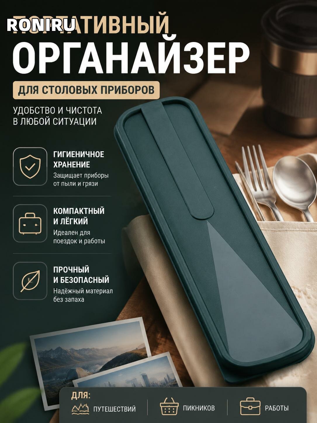 Портативный органайзер для столовых приборов с чехлом, удобный контейнер для вилок, ложек и палочек, идеально для путешествий, пикников и работы
