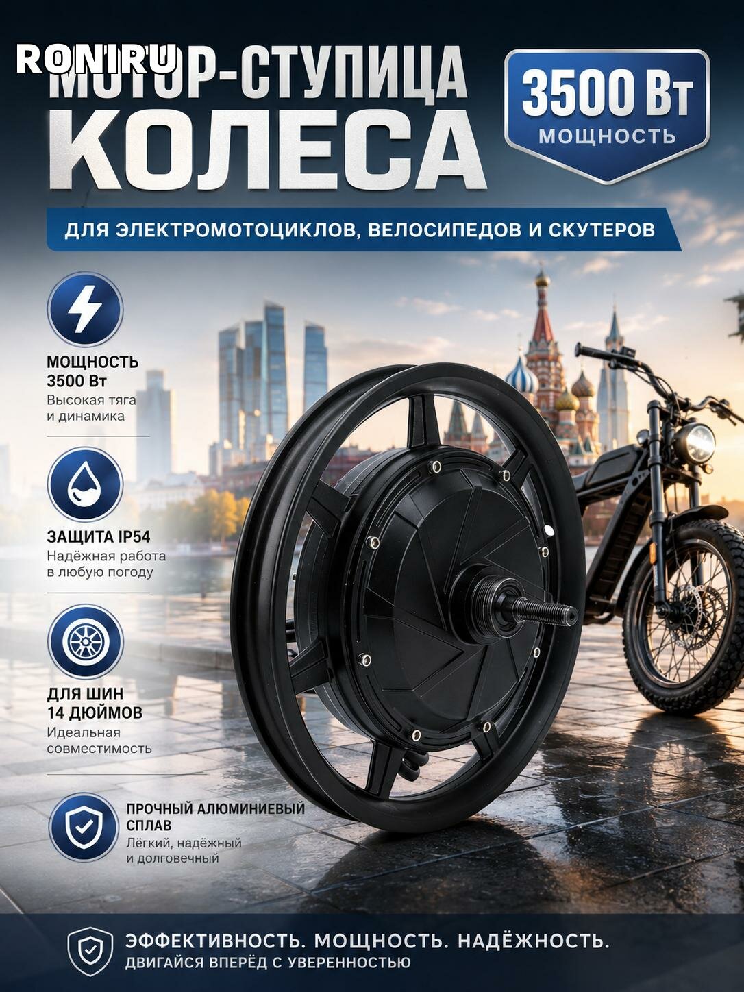 Мотор-ступица колеса 3500 Вт, для электрических мотоциклов, велосипедов и скутеров, алюминиевый сплав, IP54, для шин 14 дюймов