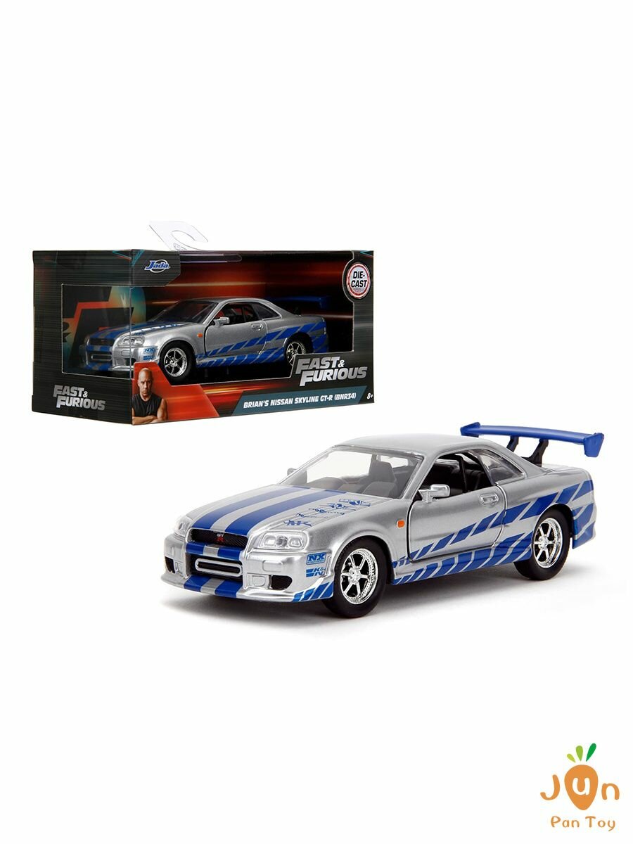 Jada Toys Fast & Furious Nissan Skyline GTR R34 JD97184 / Металлическое литье, может открывать двери, изысканный интерьер, подходит для детей в качестве подарков на день рождения и праздники