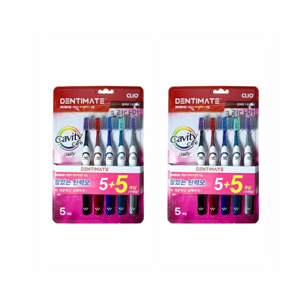 Clio Зубная щетка Dentimate Daily Cavity Care Elastic Bristle, разноцветные, набор 5+5 штук, 2 уп