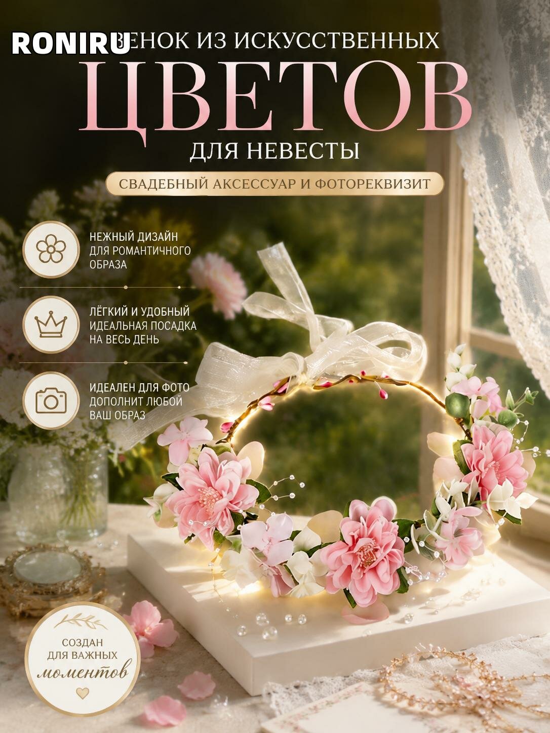 Венок из искусственных цветов для невесты, свадебный головной убор и фотоаксессуар для вечерних образов