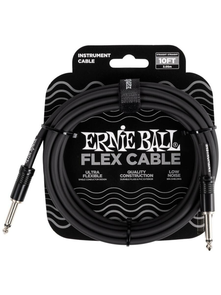 ERNIE BALL 6434 - кабель инструментальный Flex, прямой - прямой джеки, 3 метра, черный