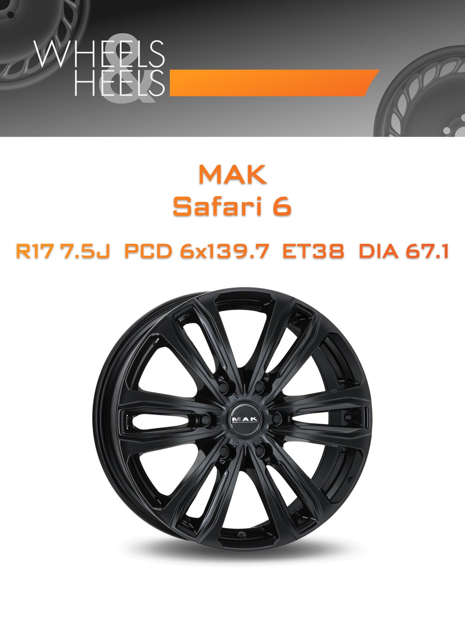 Диск автомобильный литой MAK Safari 6 17x7.5 6x139.7 et38 dia67.1 Чёрный глянцевый