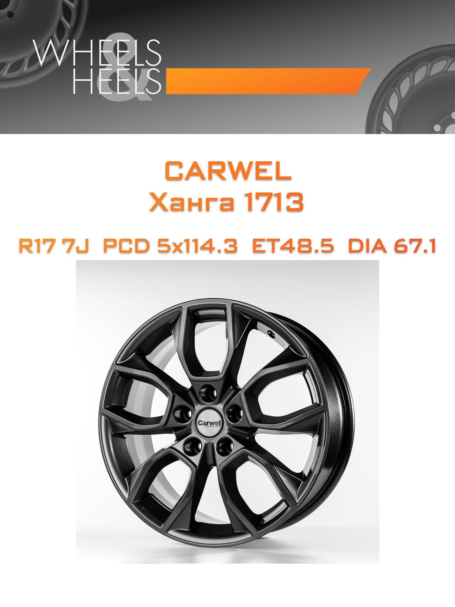 Диск автомобильный литой Carwel Ханга 1713 17x7 5x114.3 et48.5 dia67.1 Серый