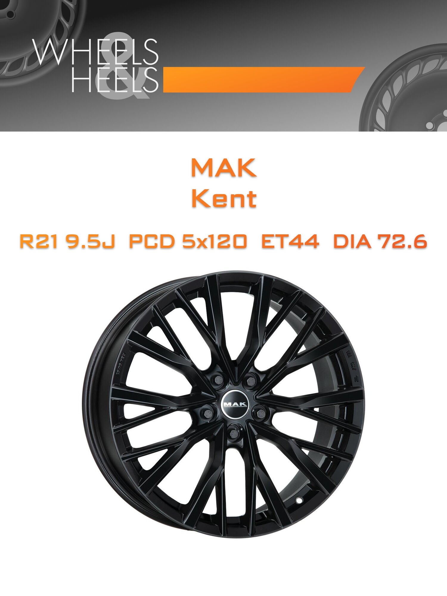 Диск автомобильный литой MAK Kent 21x9.5 5x120 et44 dia72.6 Чёрный глянцевый