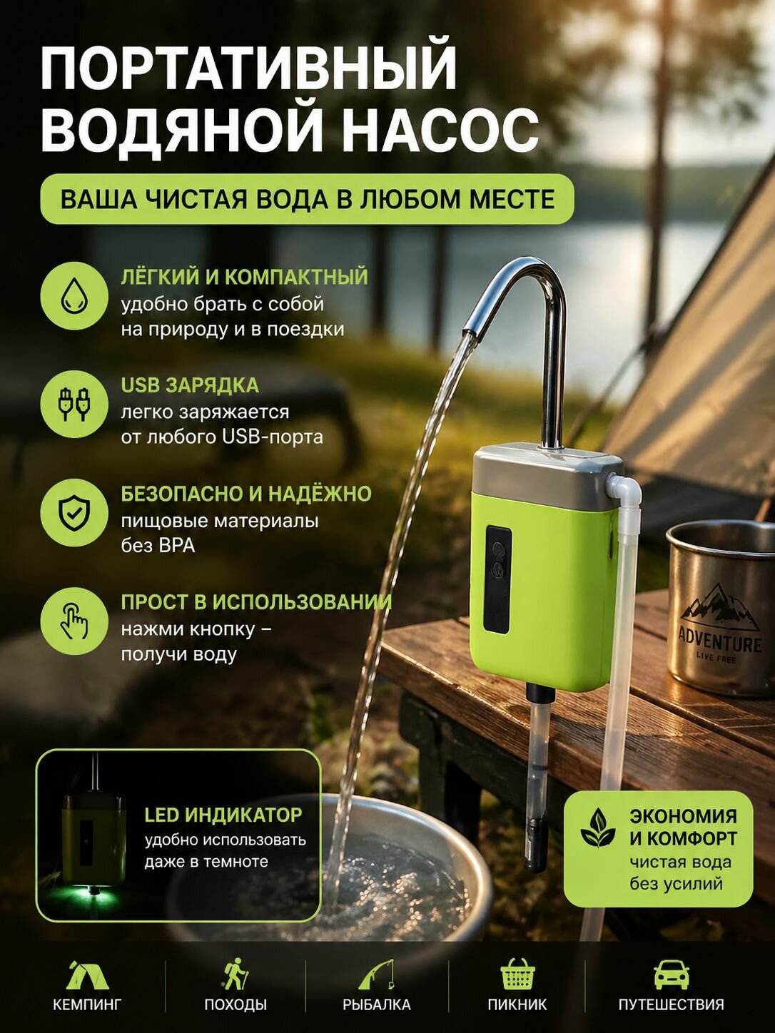 Набор. Дачный умывальник с креплением для стола.