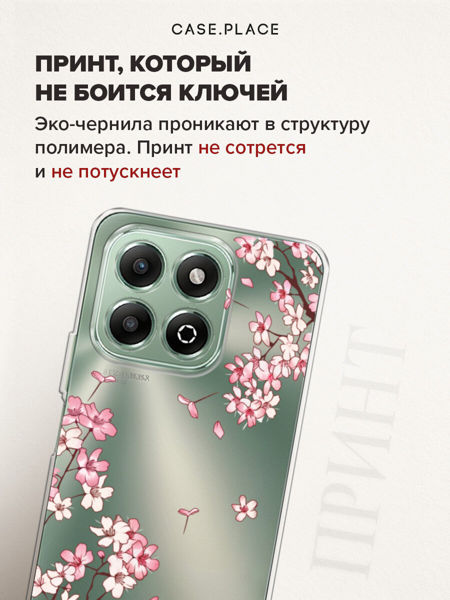 Чехол на Honor X6b / Хонор X6b с принтом "Ветви сакуры 1", прозрачный — фото 1