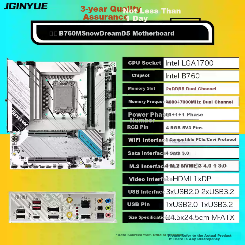 Jingyue B760M Snow Dream DDR5 игровая материнская плата для Intel i5 14600KF/13600KF/13400F LGA 1700 Модель：Jingyue