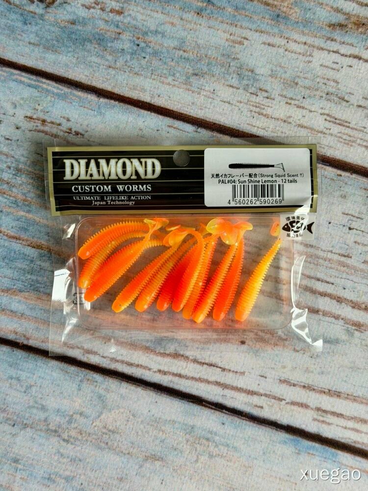 Мягкая силиконовая приманка Diamond Custom Worms 50 мм, 12 шт. с запахом кальмара для рыбалки