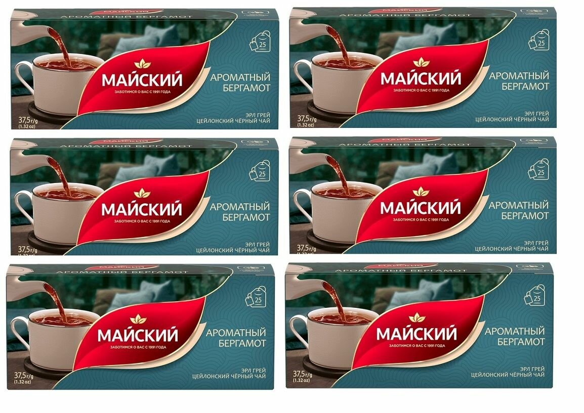 Майский Чай , Ароматный Бергамот, 25пакетиков, 37,5гр, 6 шт