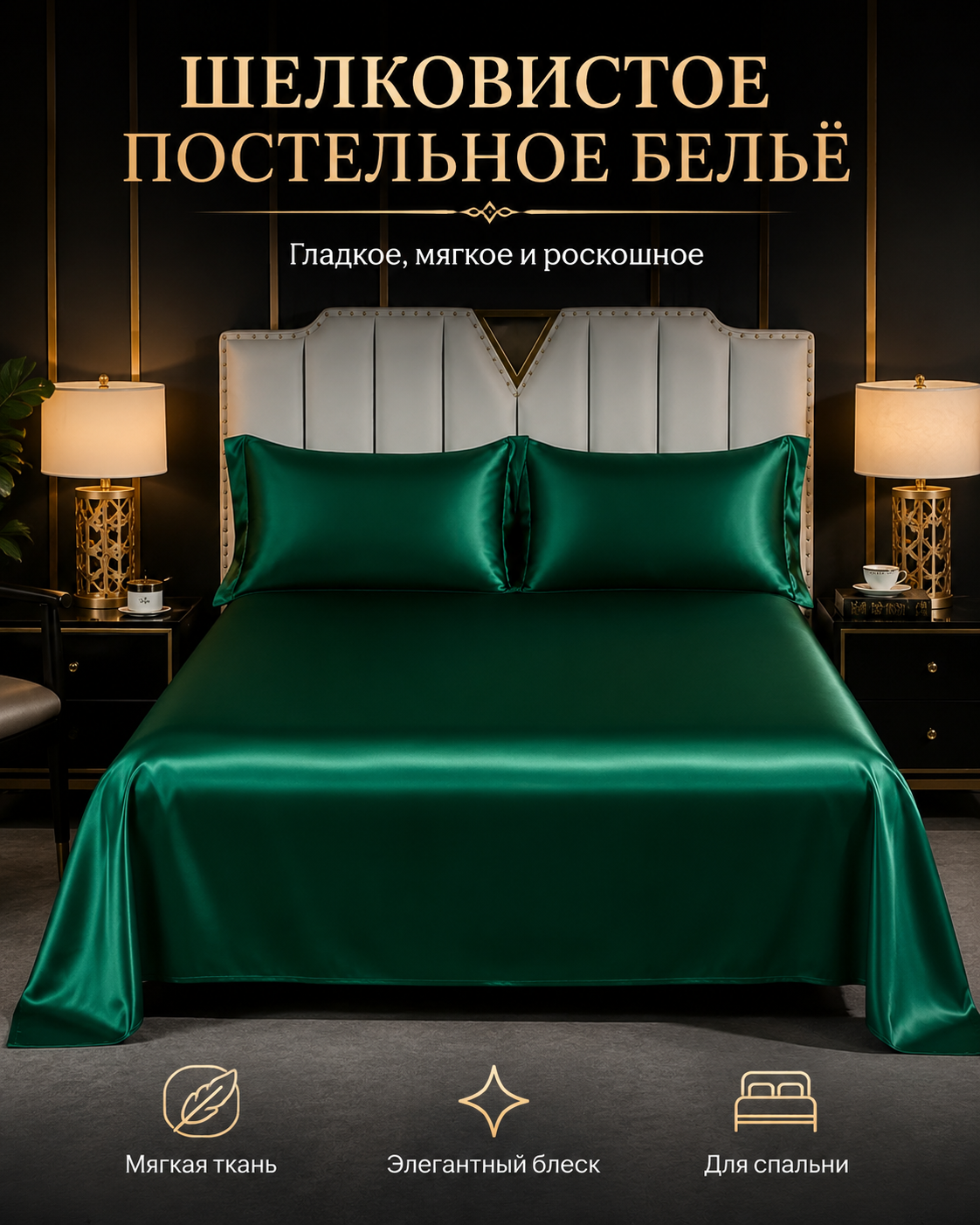 Бирюзово-зеленый【комплект из четырех предметов】Комплект постельного белья, Двуспальный, наволочки Удобный и мягкий