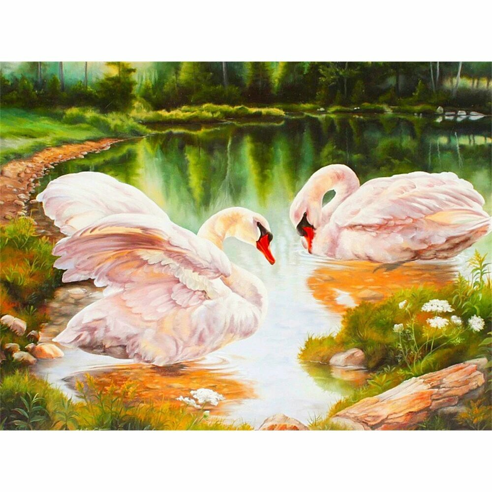 Вышивка крестом Лебеди, 30x40см, 14CT, Белый, HMA76964