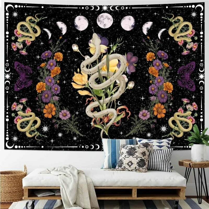 Винтажный гобелен с цветочным узором и змеями 70x100cm