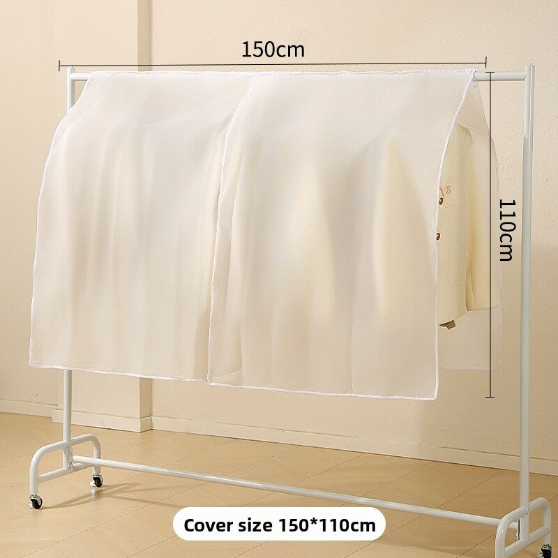 White clothing dust sleeve with peva for closet organization and travel garments, white 150x110cm