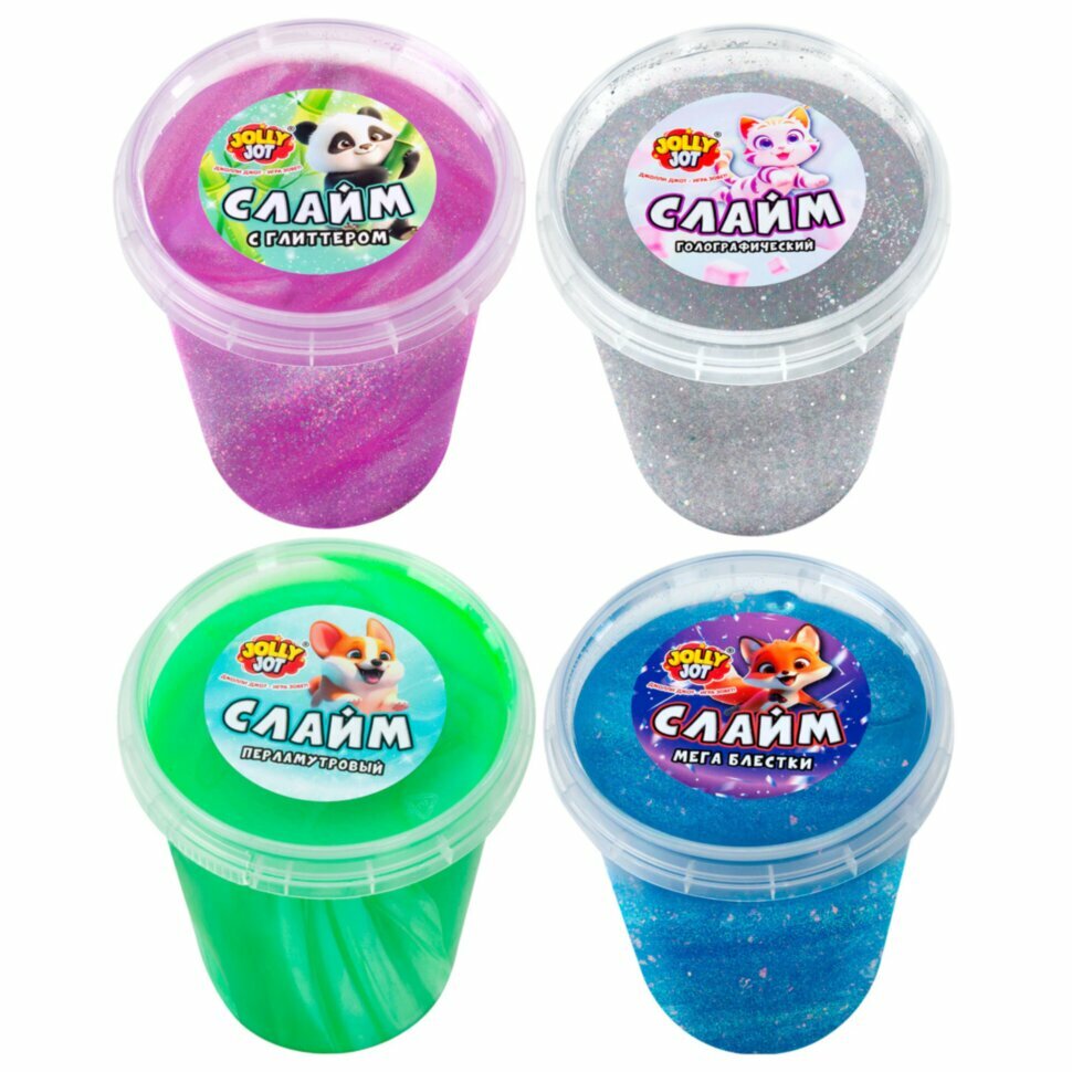 Слайм микс, 500 г, ассорти, 4 вида, JOLLY JOT (джолли джот), 667323, 4 штук, 667323