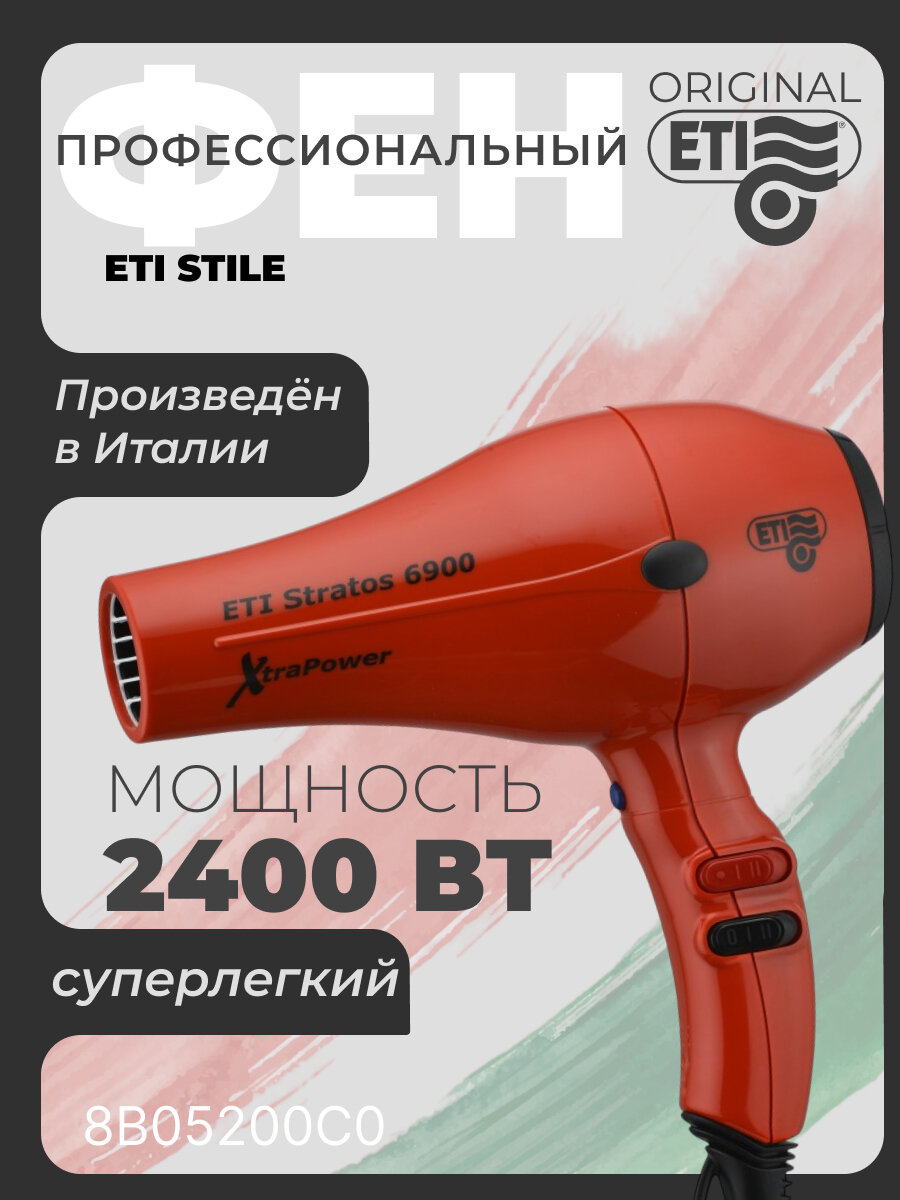 Фен ETI Stile 2400 ватт, красный