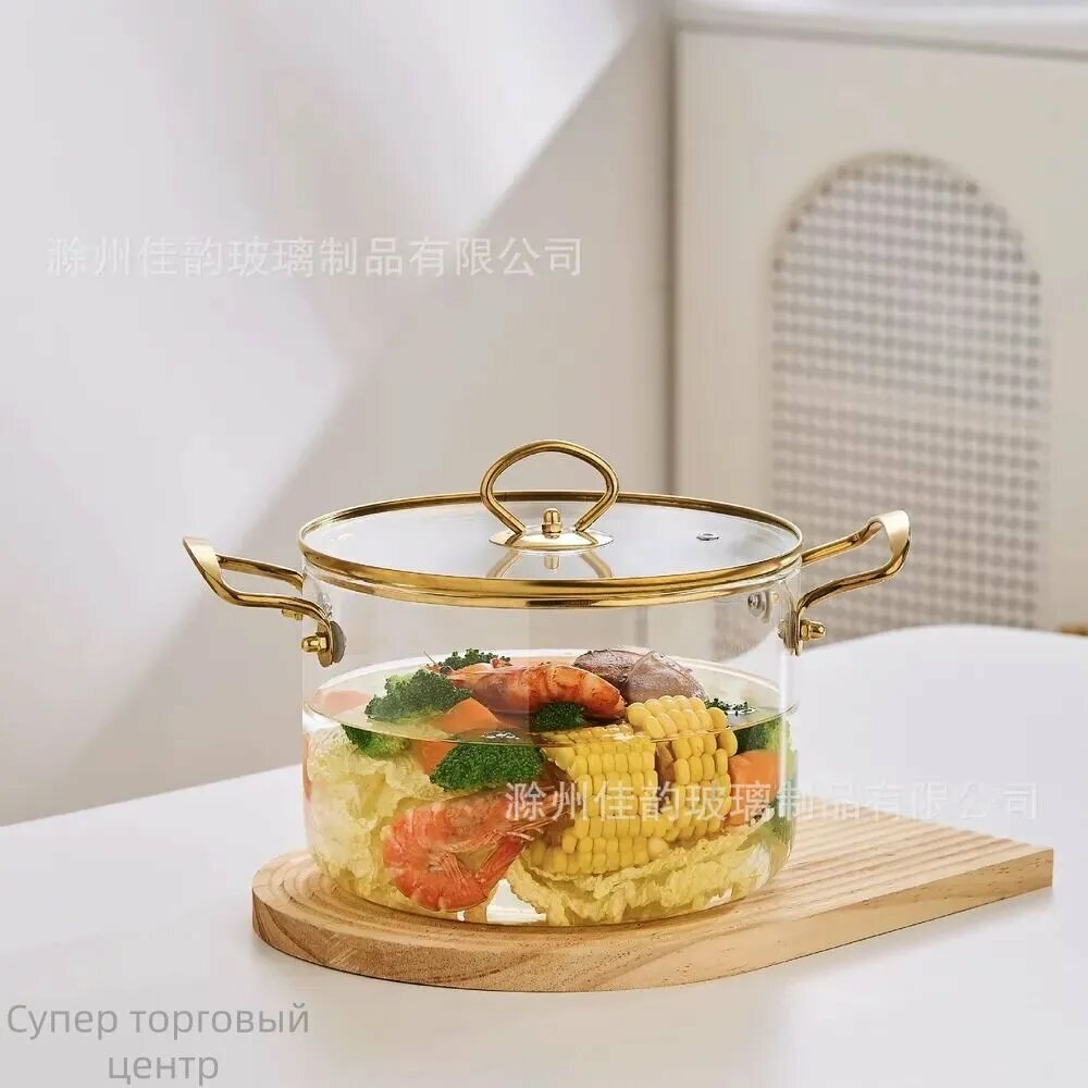 Кастрюля "Golden", термоупрочненное стекло, с крышкой, 3.5 л