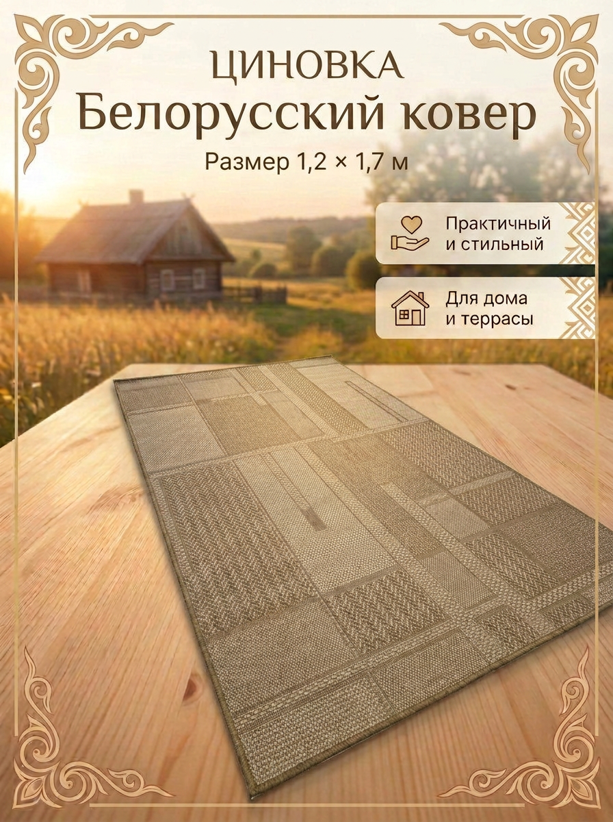 Циновка на пол Витебские ковры, BOHO, прямоугольный, размер 1.2х1.7 м, производство Беларусь.