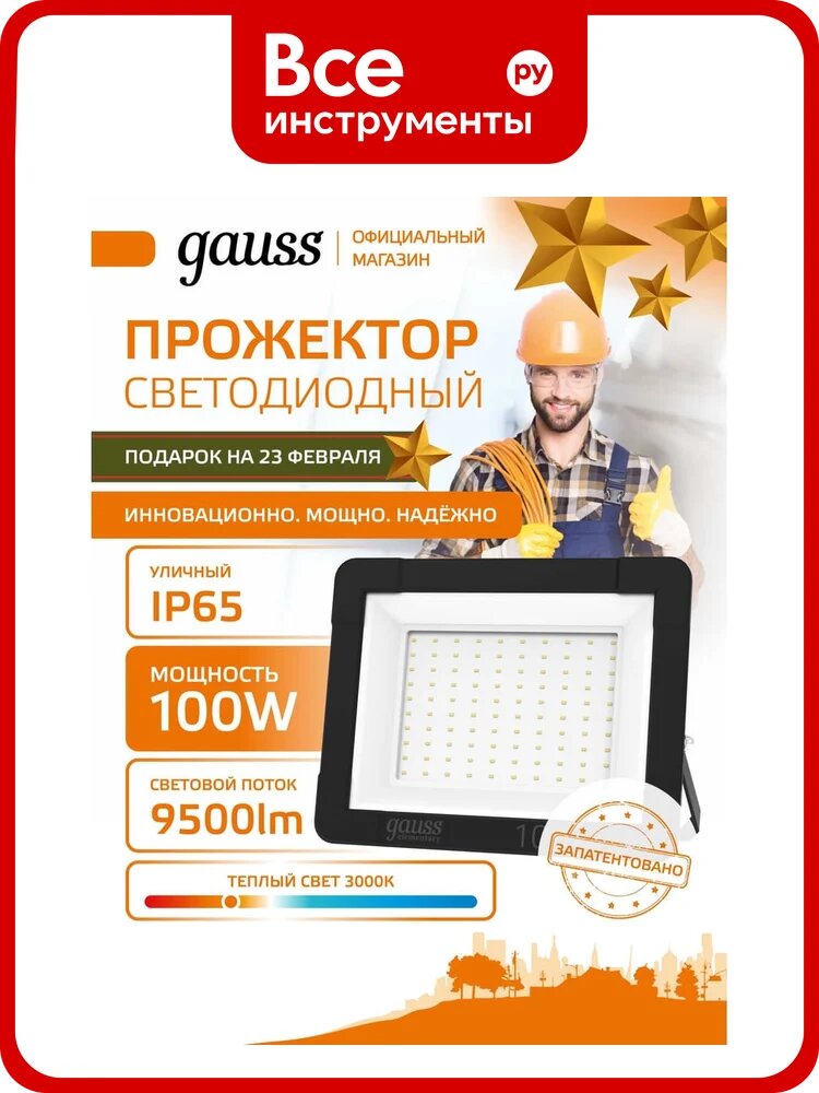 Светодиодный прожектор Gauss Elementary 100W 9490lm IP65 3000К черный, взрывозащищенный, противоударный