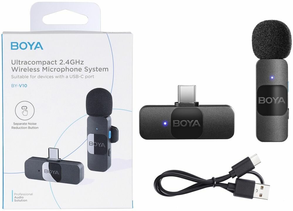 BOYA Микрофон универсальный Беспроводной микрофон BOYA BY-V10 с USB-C разъёмом, черный