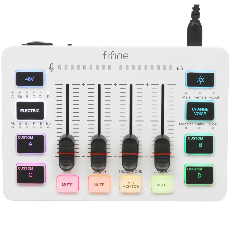Микшер Fifine SC3, Кроссфейдер. Режим MIDI-контроллера. Эффектор, белый