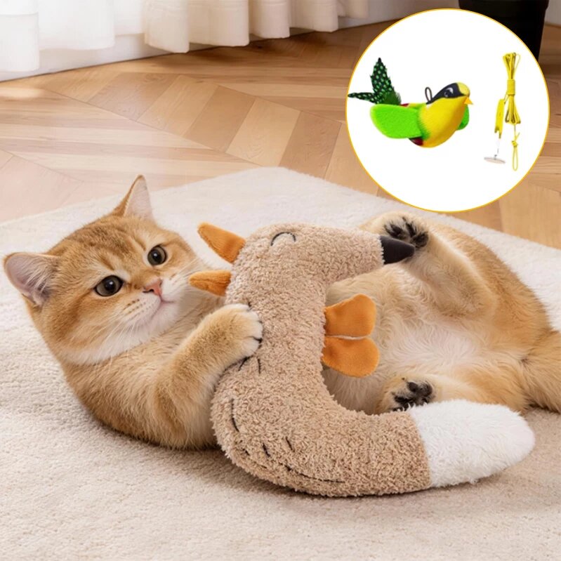 Коричневая лиса с звуком птицы для интерактивной игры и веселья, идеальная игрушка для кошек