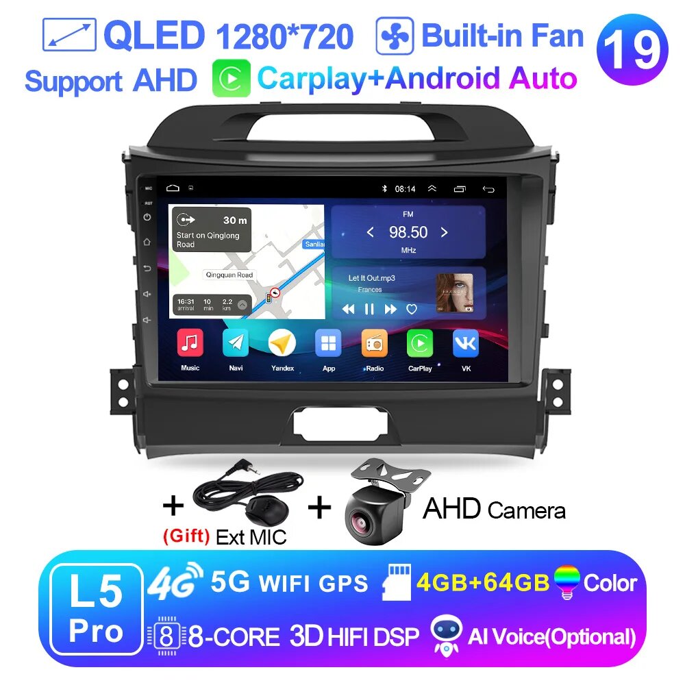 Радио L5 Pro 4-64GB CAM Android Auto Carplay для KIA Sportage 3