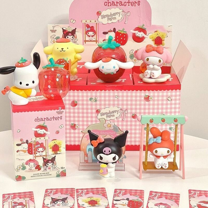 Полный набор из 6 шт. слепых боксов Sanrio Strawberry Manor - все персонажи включены, примерно 7-9 см каждая,