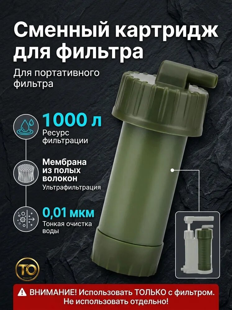 Сменный картридж для фильтра воды портативного, фильтрующий элемент ультрафильтрации 0,01 мкм, ресурс 1000 л